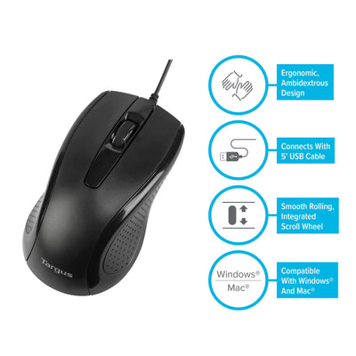 3-Button USB Full-Size Optical Mouse (Black) | Targus